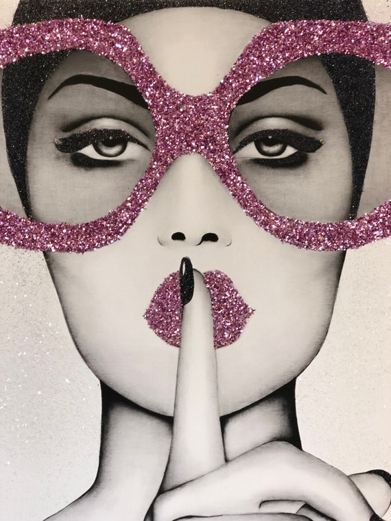Glitter Wall Canvas Girl in Large Glasses Glam Room Wall - Etsy UK