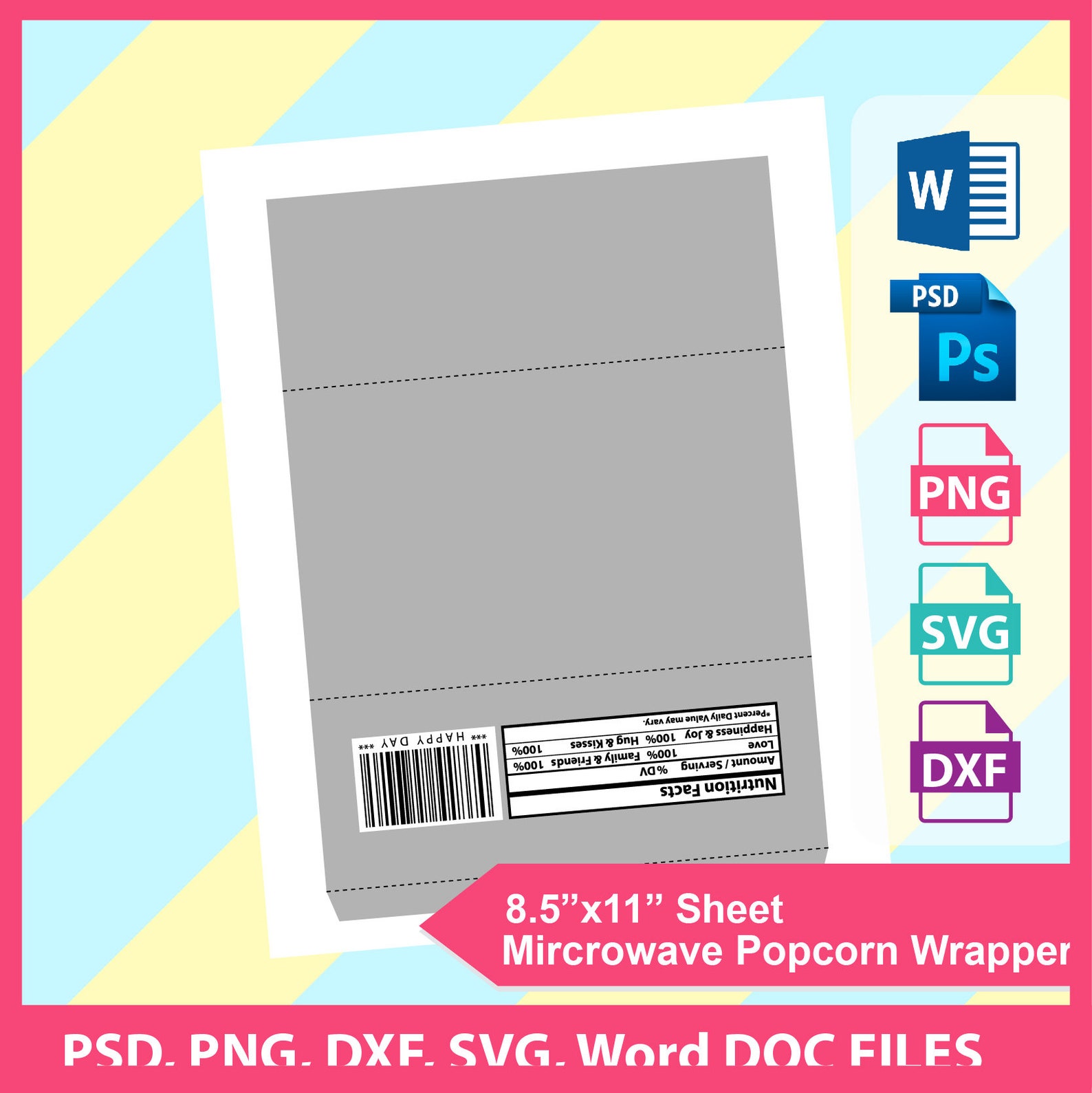 Microwave Popcorn Wrapper Template Microsoft Word Doc PSD Etsy