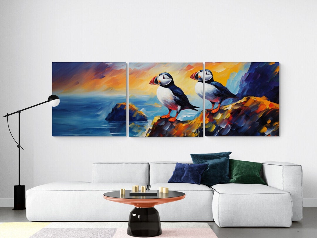 Puffin Colourful Canvas - Triple Canvas Wall Art (3 Canvas Each 12x12 ...