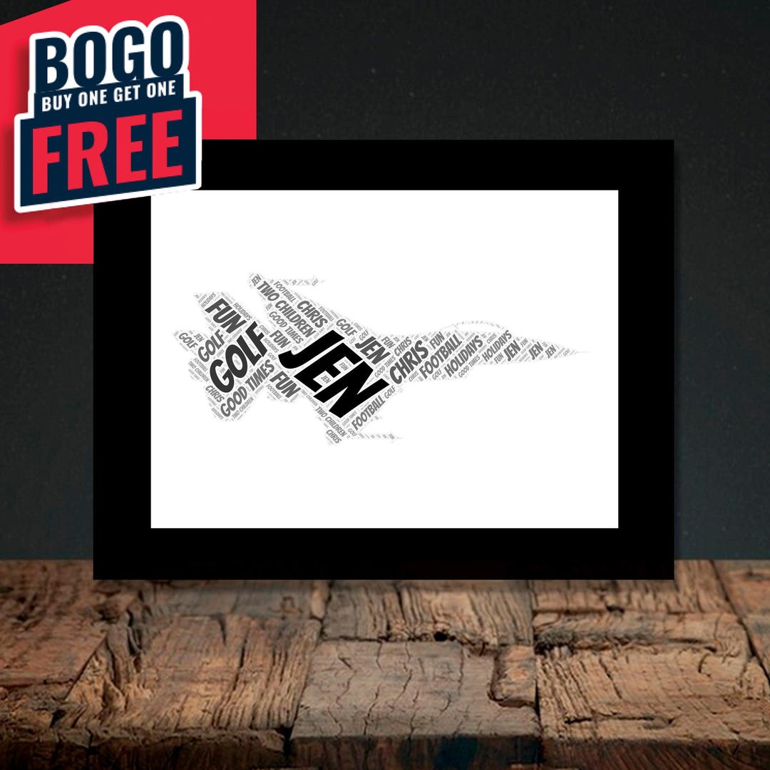 Personalised Fighter Jet Word Art - Unique A4 and A3 Framed Prints for ...