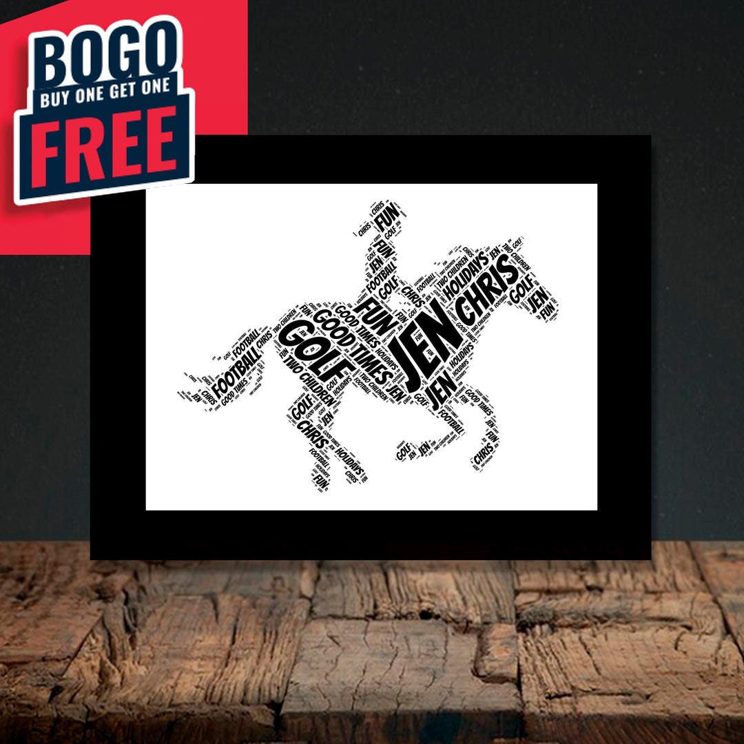Personalised Horse Rider Word Art - Unique A4 and A3 Framed Gift for ...