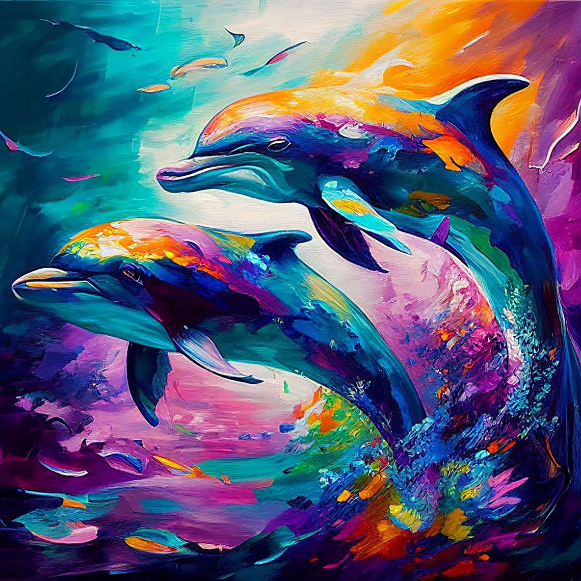 Dolphins Canvas Colourful Print Size 12inches up to 30 Inches Square - Etsy