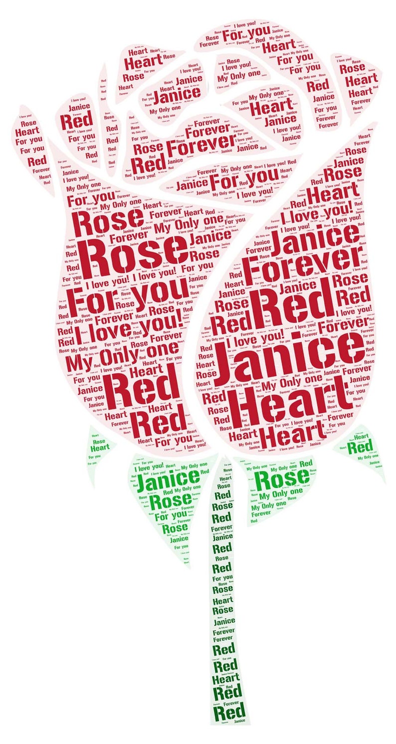 Personalised Rose Word Art Print - Etsy