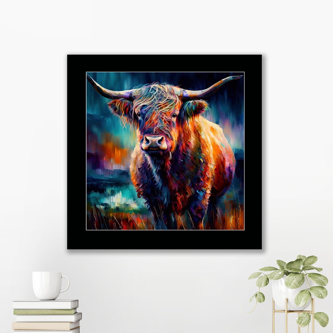 Highland Cow Colourful Framed 10x10inches Print - Etsy
