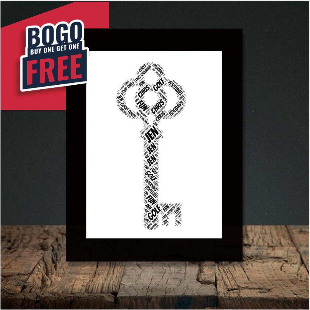 Personalised Door Key Word Art: Unique A4 and A3 Framed Prints for ...