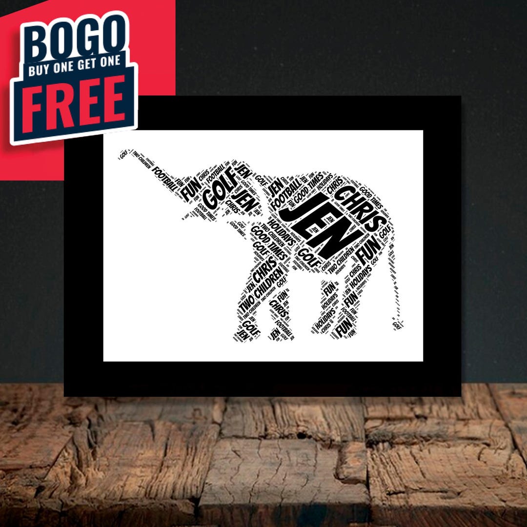 Personalised Elephant Word Art Customisable A4 and A3 Framed Prints for ...