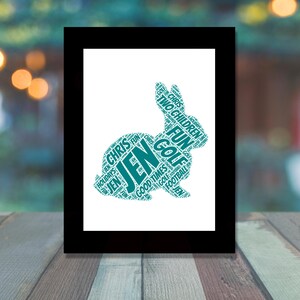 Personalised Rabbit Word Art: A4 and A3 Framed Customizable Bunny Print ...
