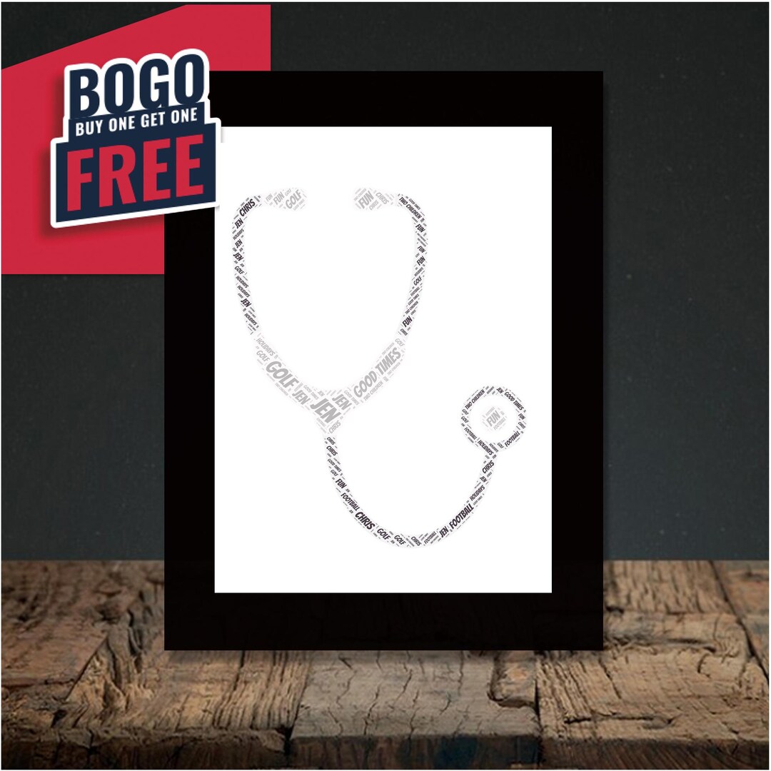 Personalised Stethoscope Word Art - Unique Gift Idea - A4 and A3 Framed ...