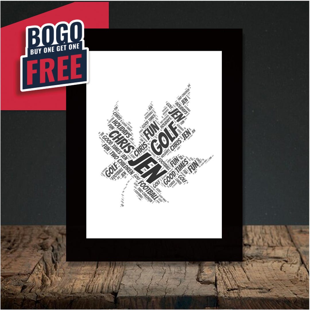 Personalised Maple Leaf Word Art - Custom A4 and A3 Framed Designs for ...