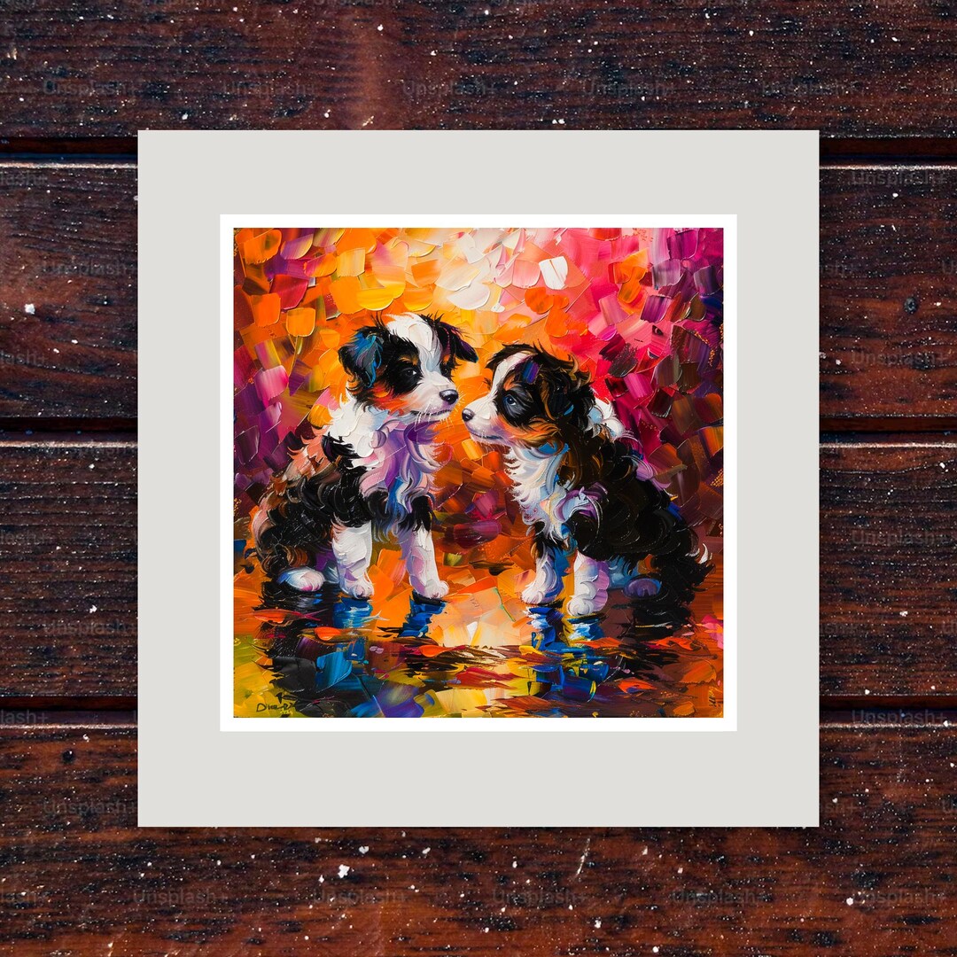 Two Puppy Border Collie Playing P2 Art Print - Vibrant 10x10 Inch ...