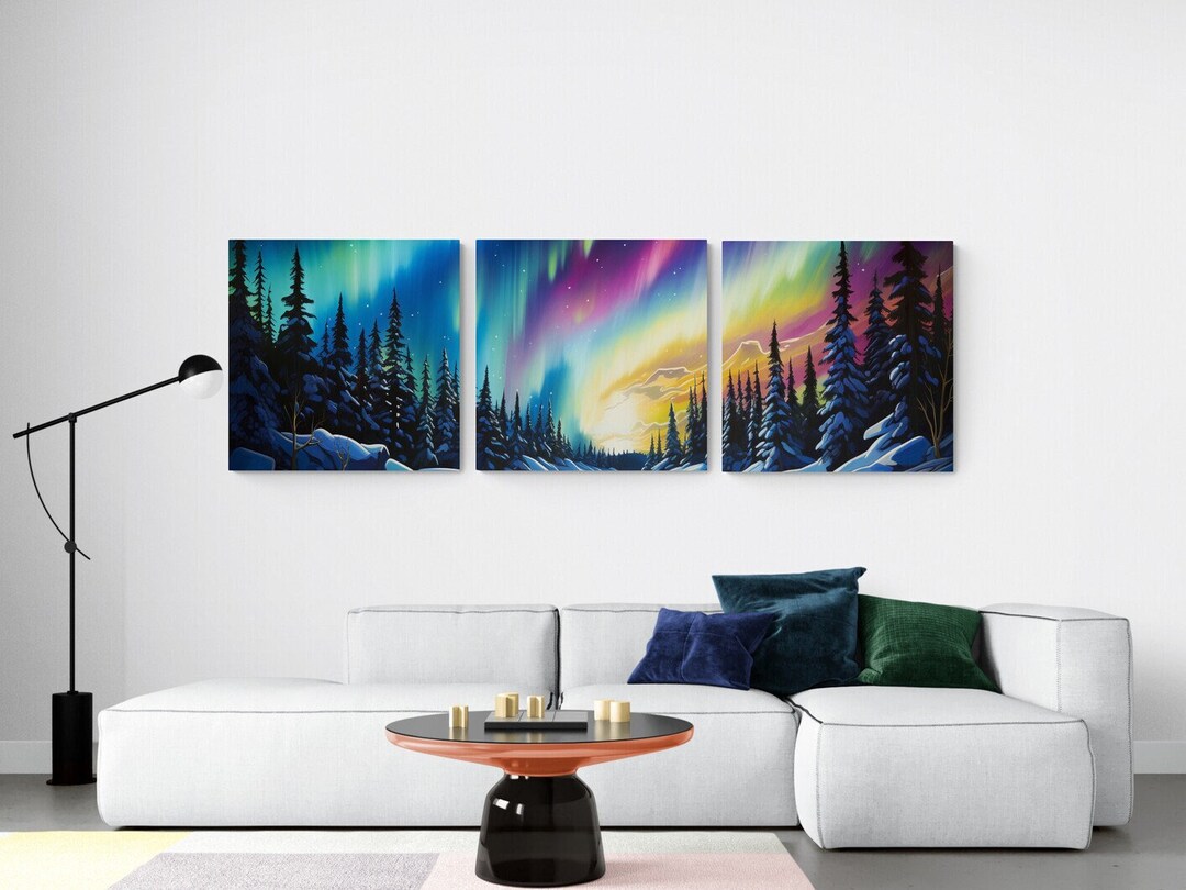 Northern Lights Canvas - Triple Canvas Wall Art (3 Canvas Each 12x12 ...