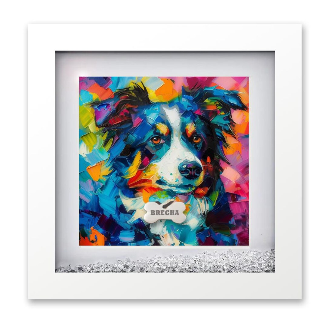 Personalised Border Collie - 8x8 Inch White Box Frame Included - Etsy