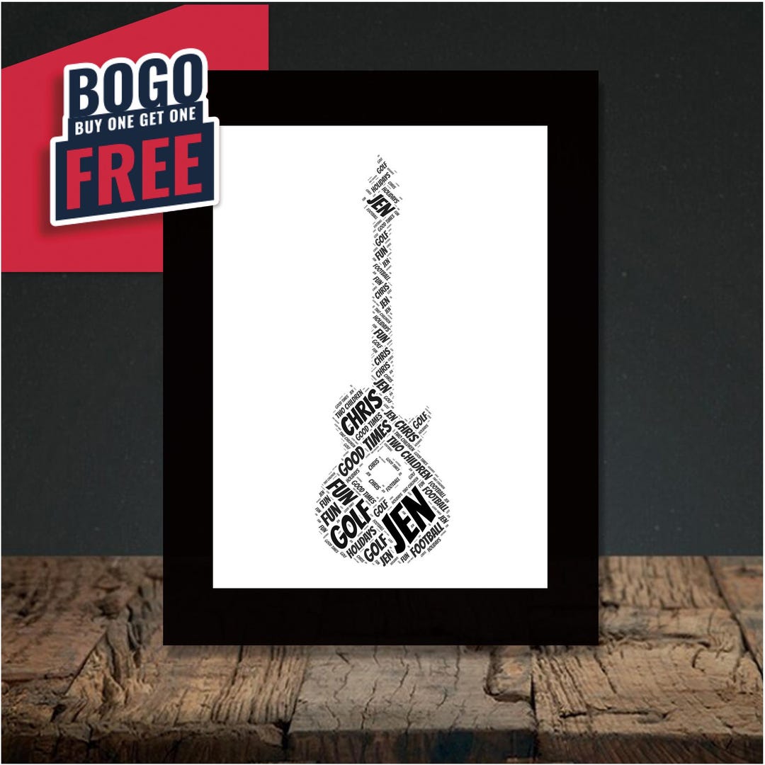 Personalised Electric Guitar Word Art: Customisable Design, A4 and A3 ...