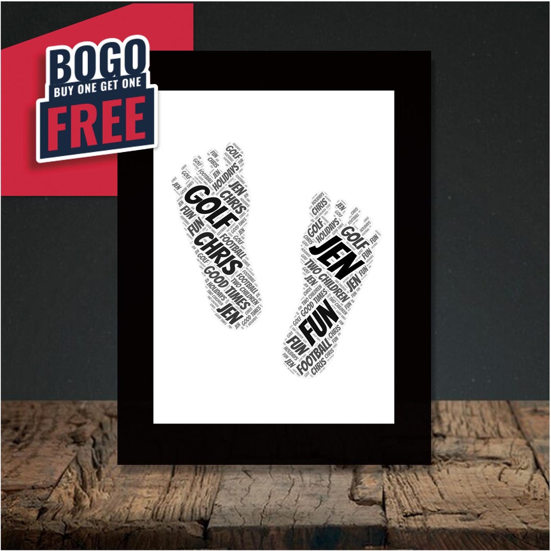 Personalised Human Foot Word Art - Unique A4 and A3 Framed Masterpiece ...