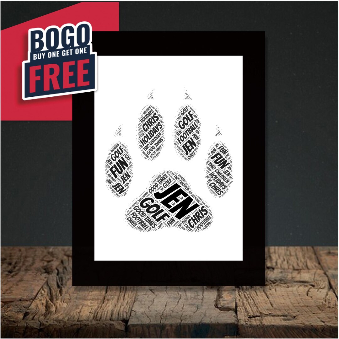 Personalised Cat Paw Word Art - Unique A4 and A3 Framed Gift for Cat ...