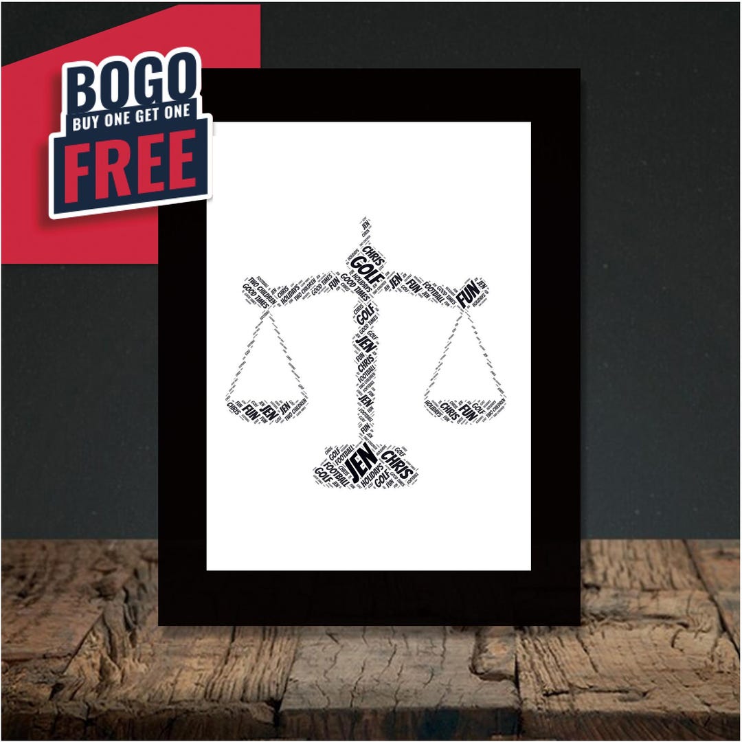 Personalised Law Scales Word Art - Unique A4 and A3 Framed Prints for ...