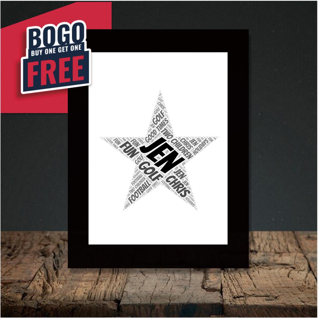 Personalised Star Word Art: Handcrafted A4 and A3 Framed Masterpieces ...