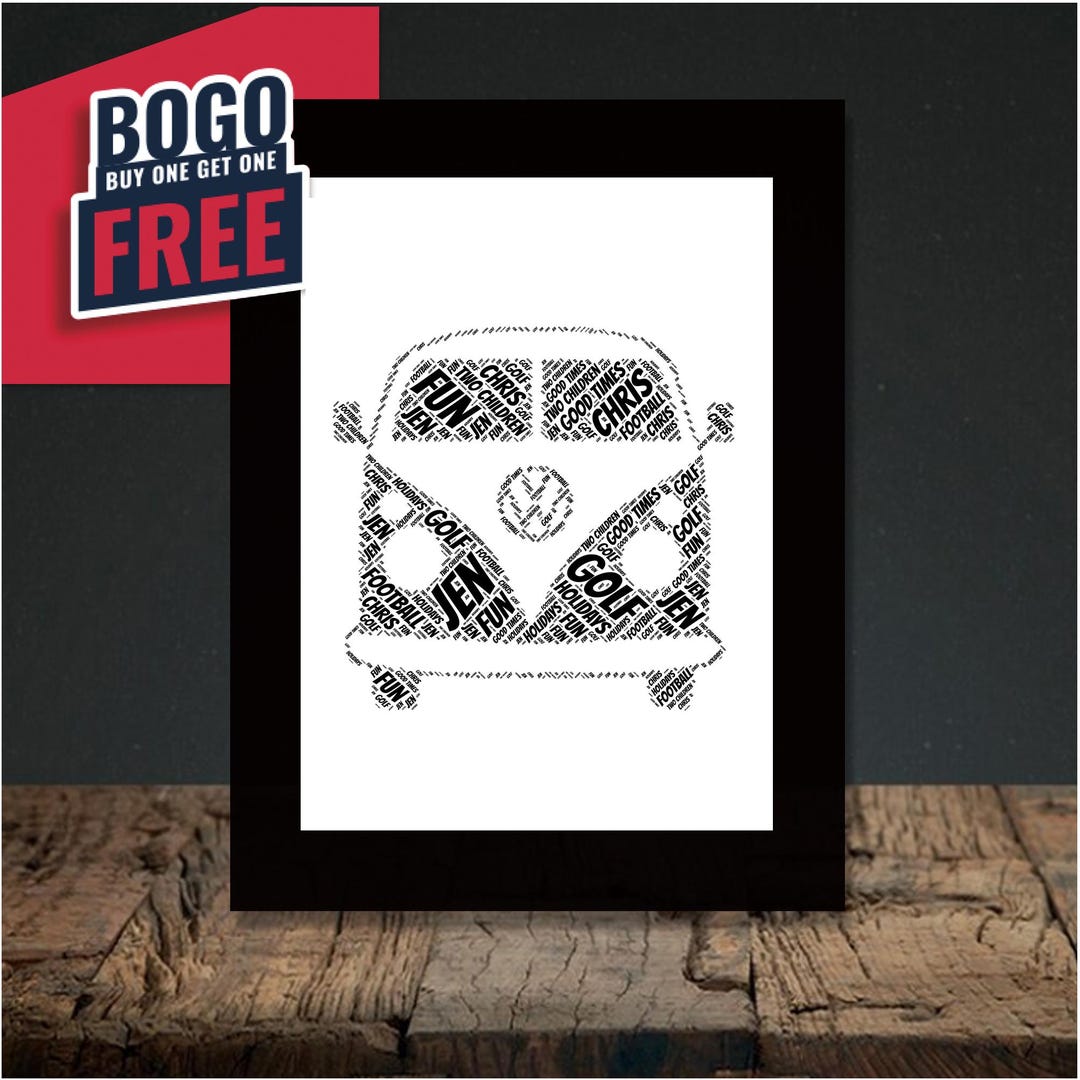 Personalised Camper Van Word Art - Unique A4 and A3 Framed Designs for ...