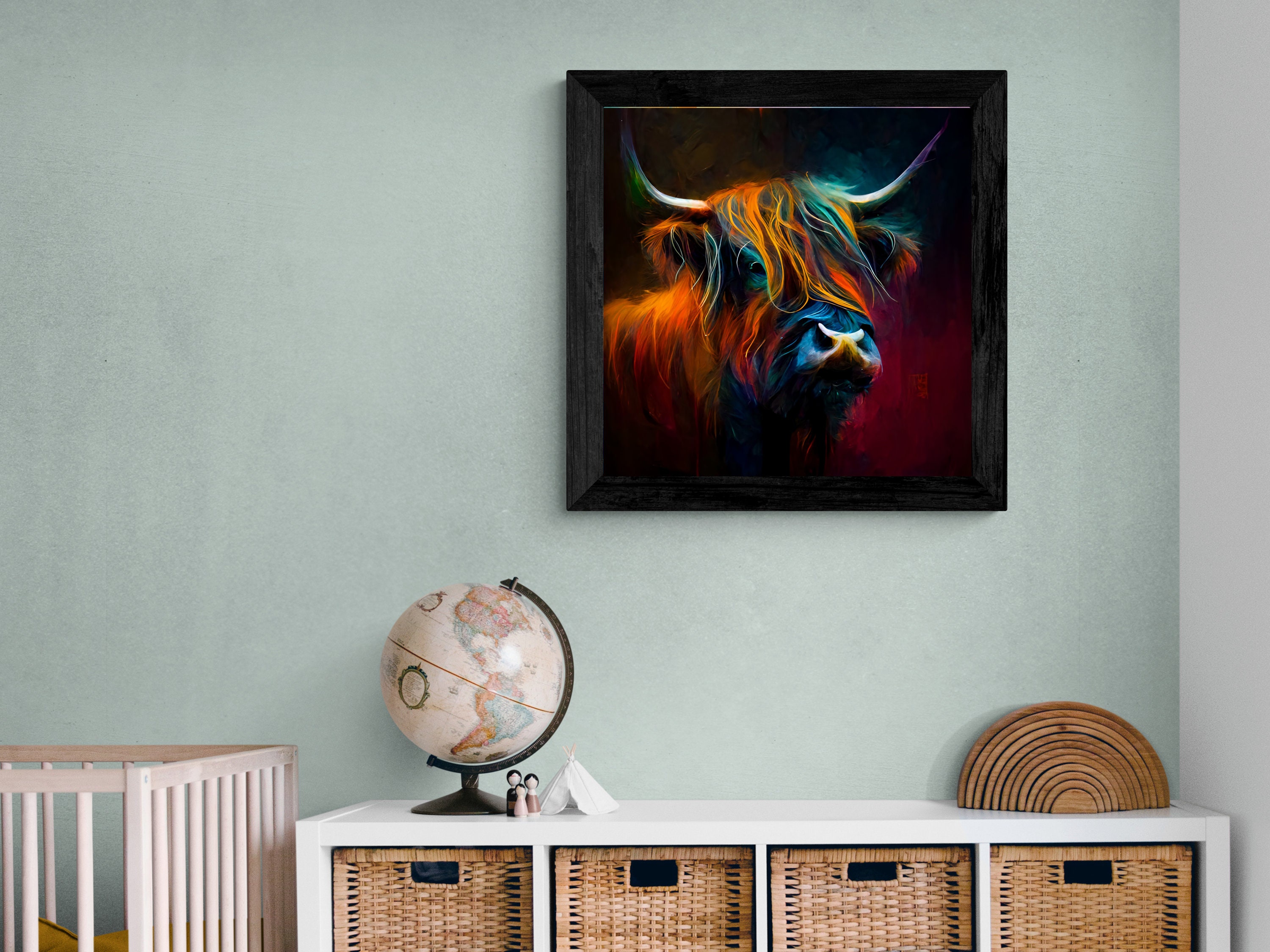 Highland Cow Colourful Print 10x10 Inches Framed black or White Wood - Etsy