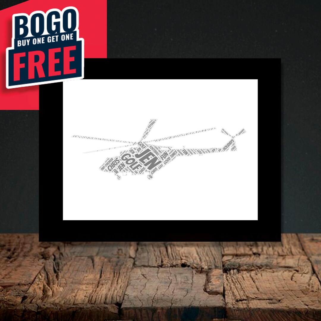 Personalised Helicopter Word Art - Unique A4 and A3 Framed Gifts for ...