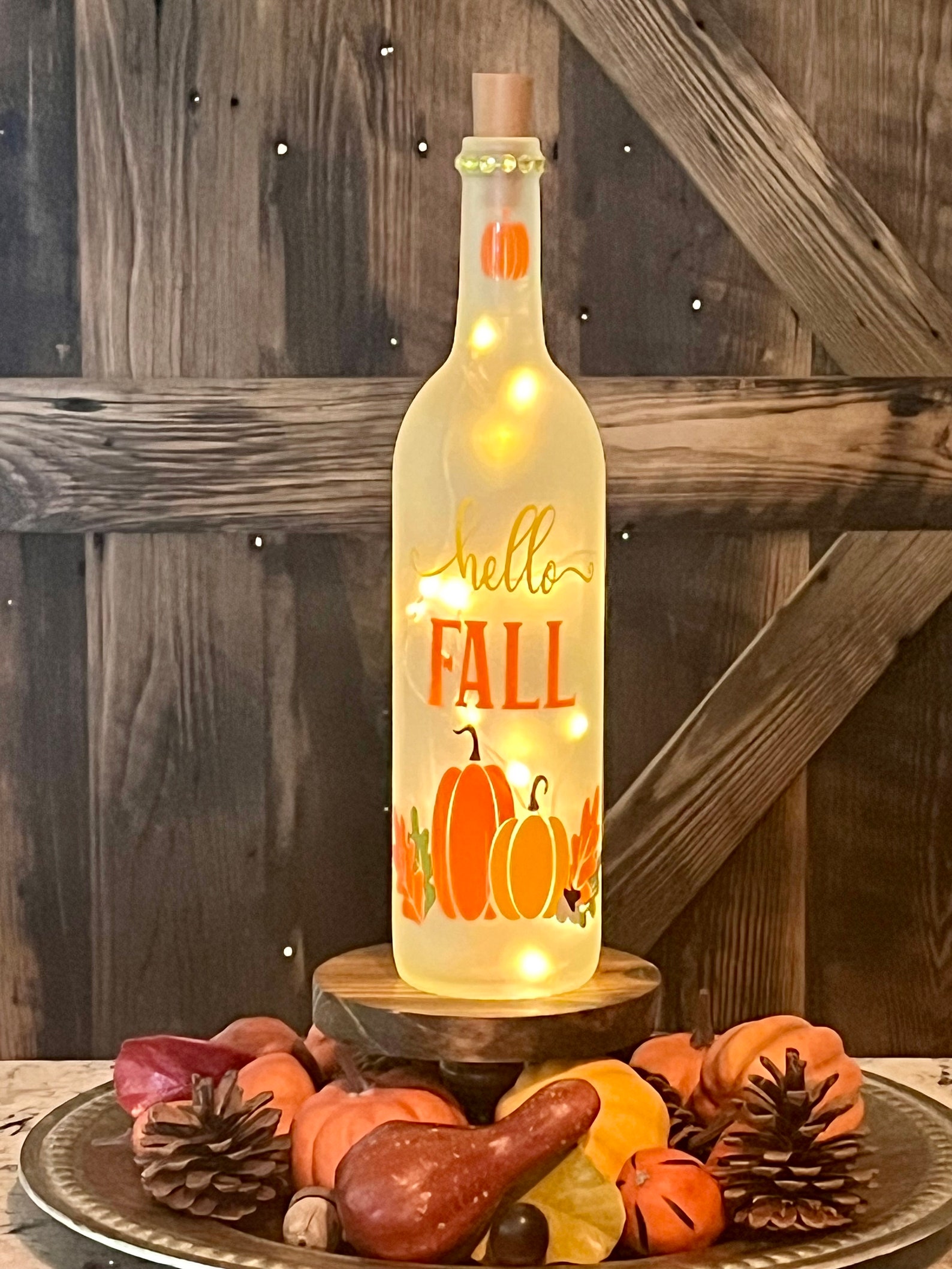 Fall Decor/hello Fall/fall Pumpkins/wine Bottle Light/led Wine Bottle ...