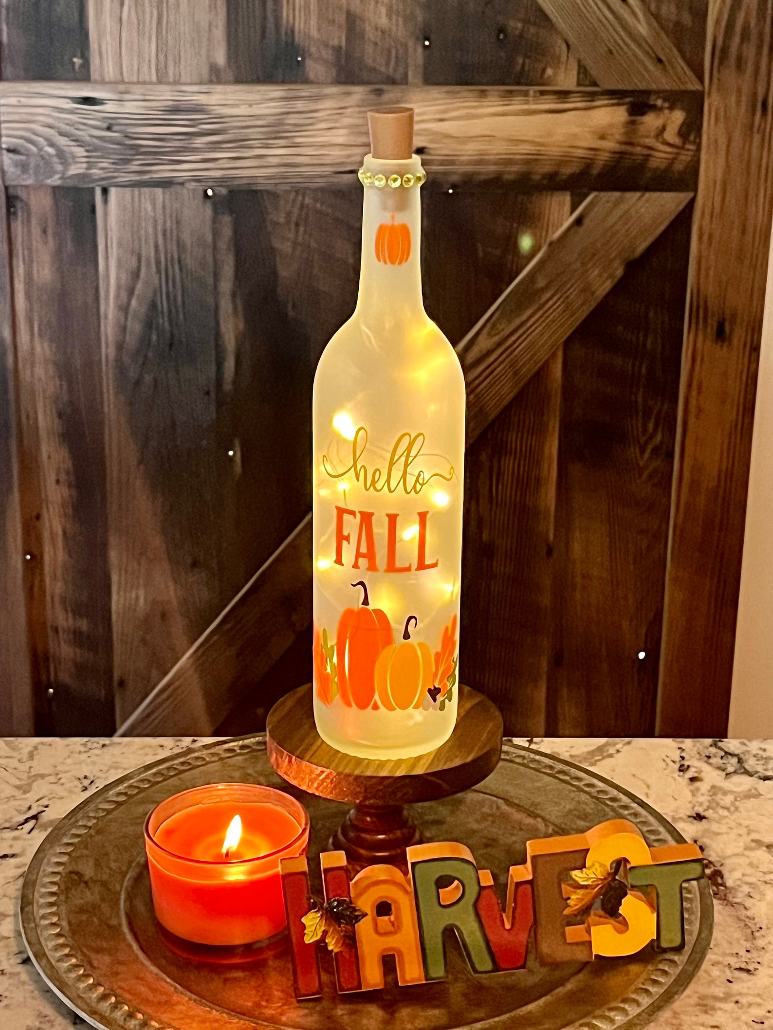 Fall Decor/hello Fall/fall Pumpkins/wine Bottle Light/led Wine Bottle ...