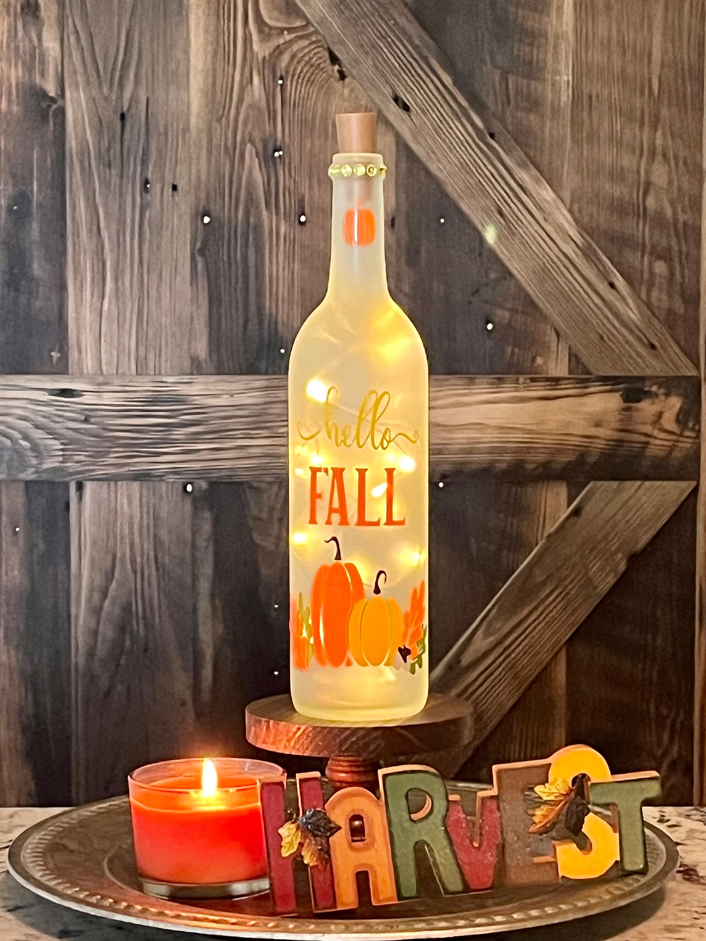 Fall Decor/hello Fall/fall Pumpkins/wine Bottle Light/led Wine - Etsy