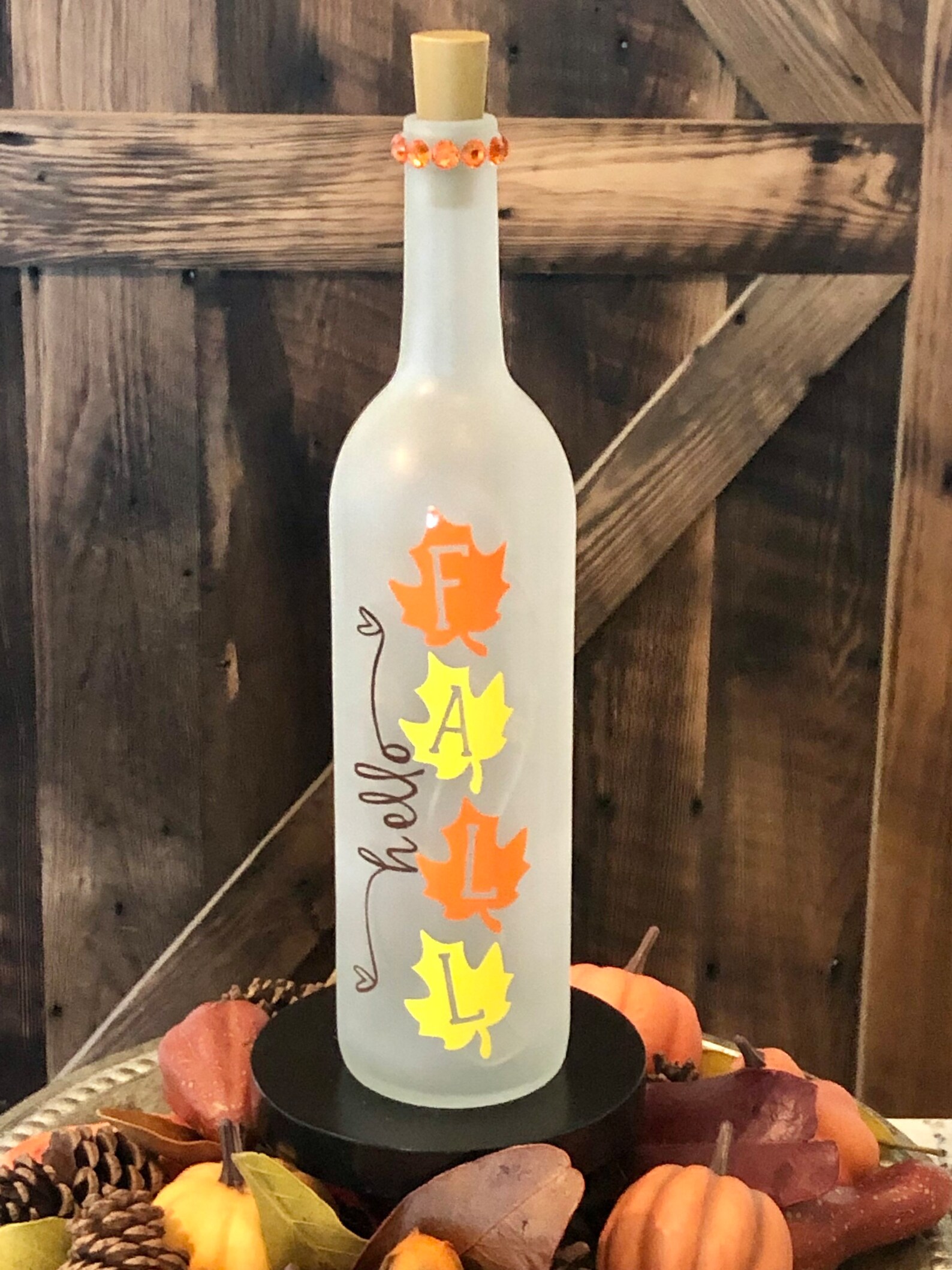 Fall Decor/hello Fall/fall Pumpkins/wine Bottle Light/led Wine - Etsy