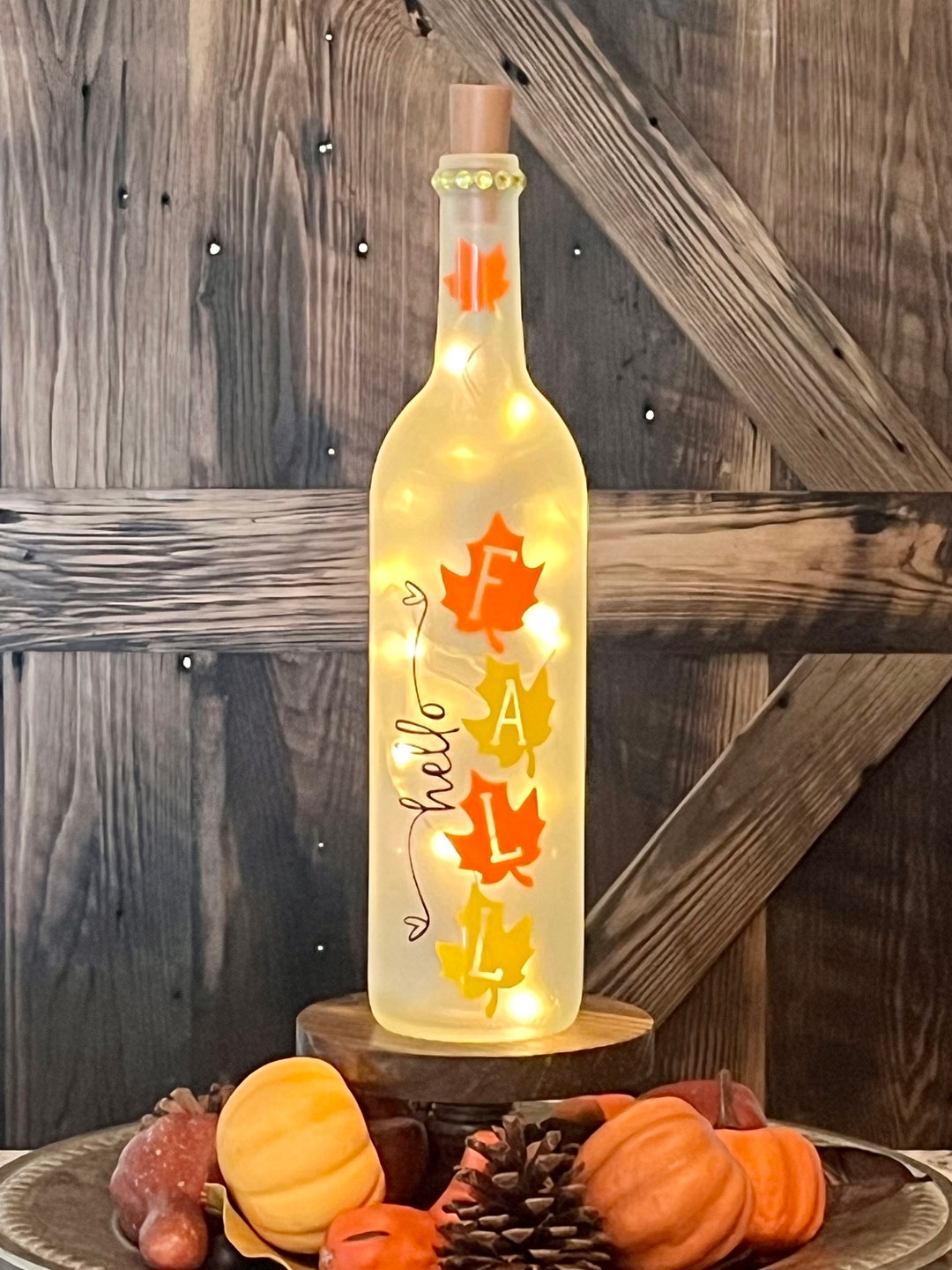 Fall Decor/hello Fall/fall Pumpkins/wine Bottle Light/led Wine Bottle ...