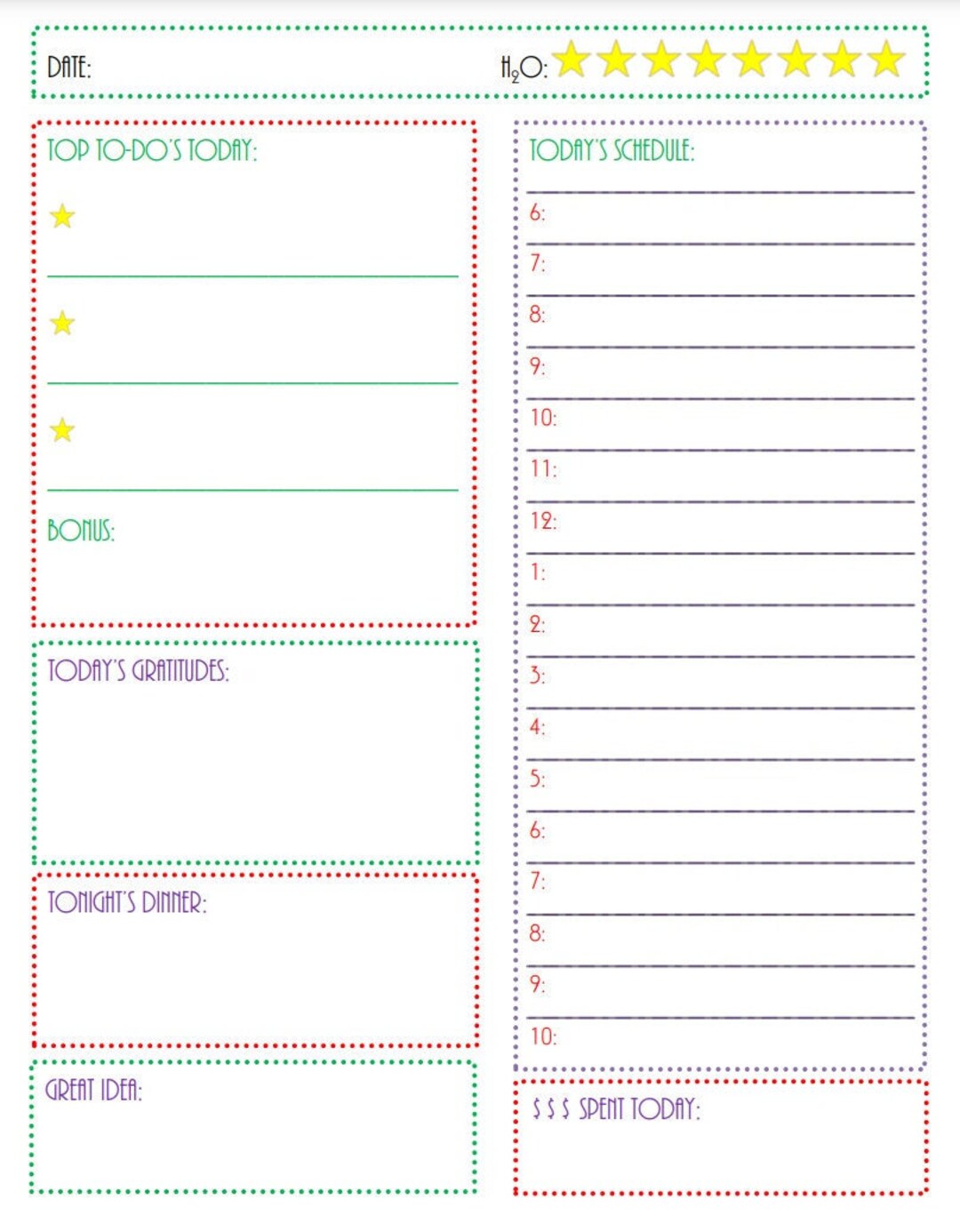 Planner Daily Page Printable Calendar for Instant Download Schedule ...