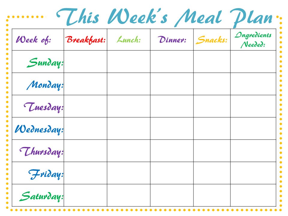 Meal Planning Calendar Printable Meal Planning Template Meal Planner