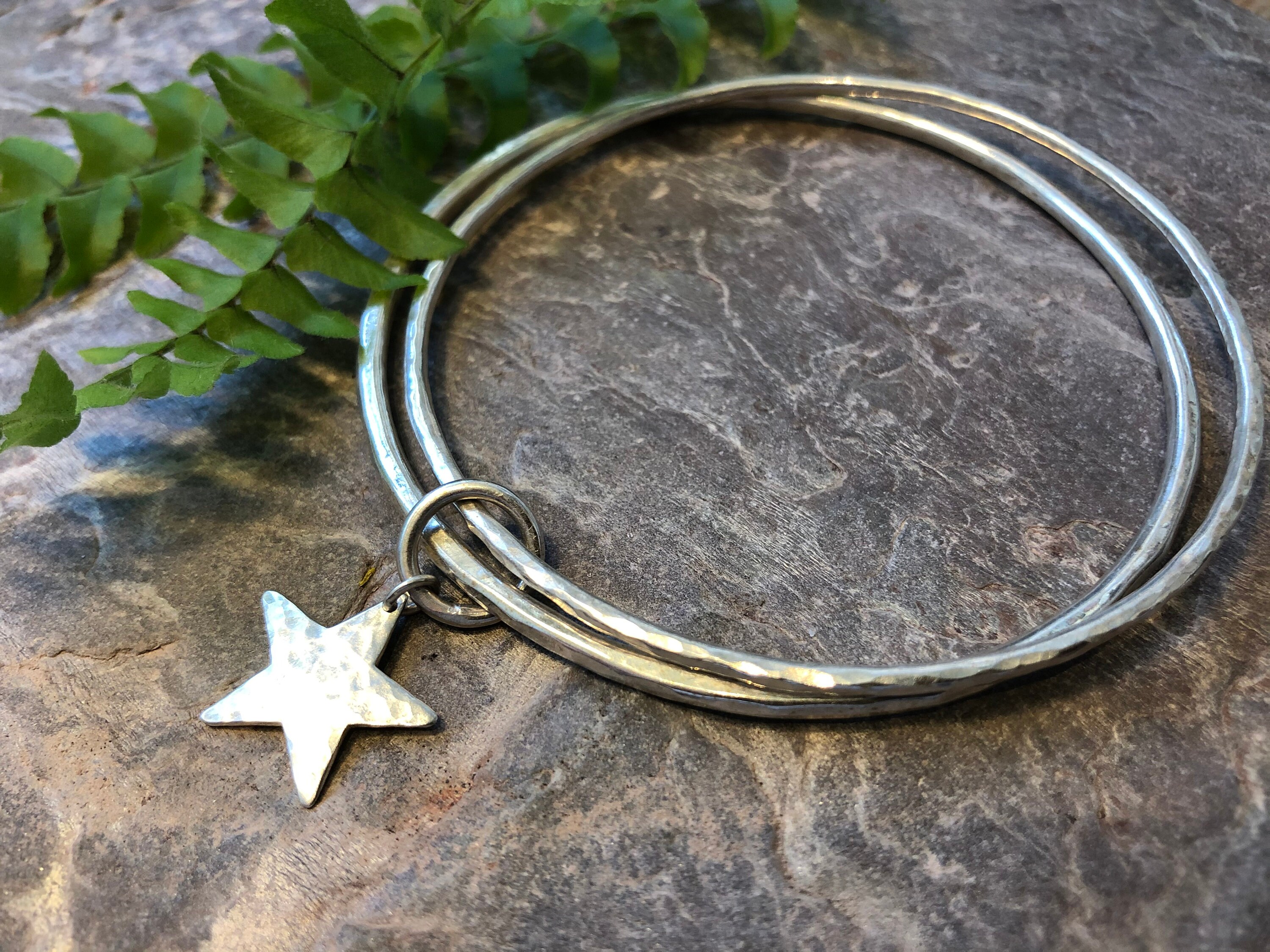 Double Silver Bangle With Star. - Etsy