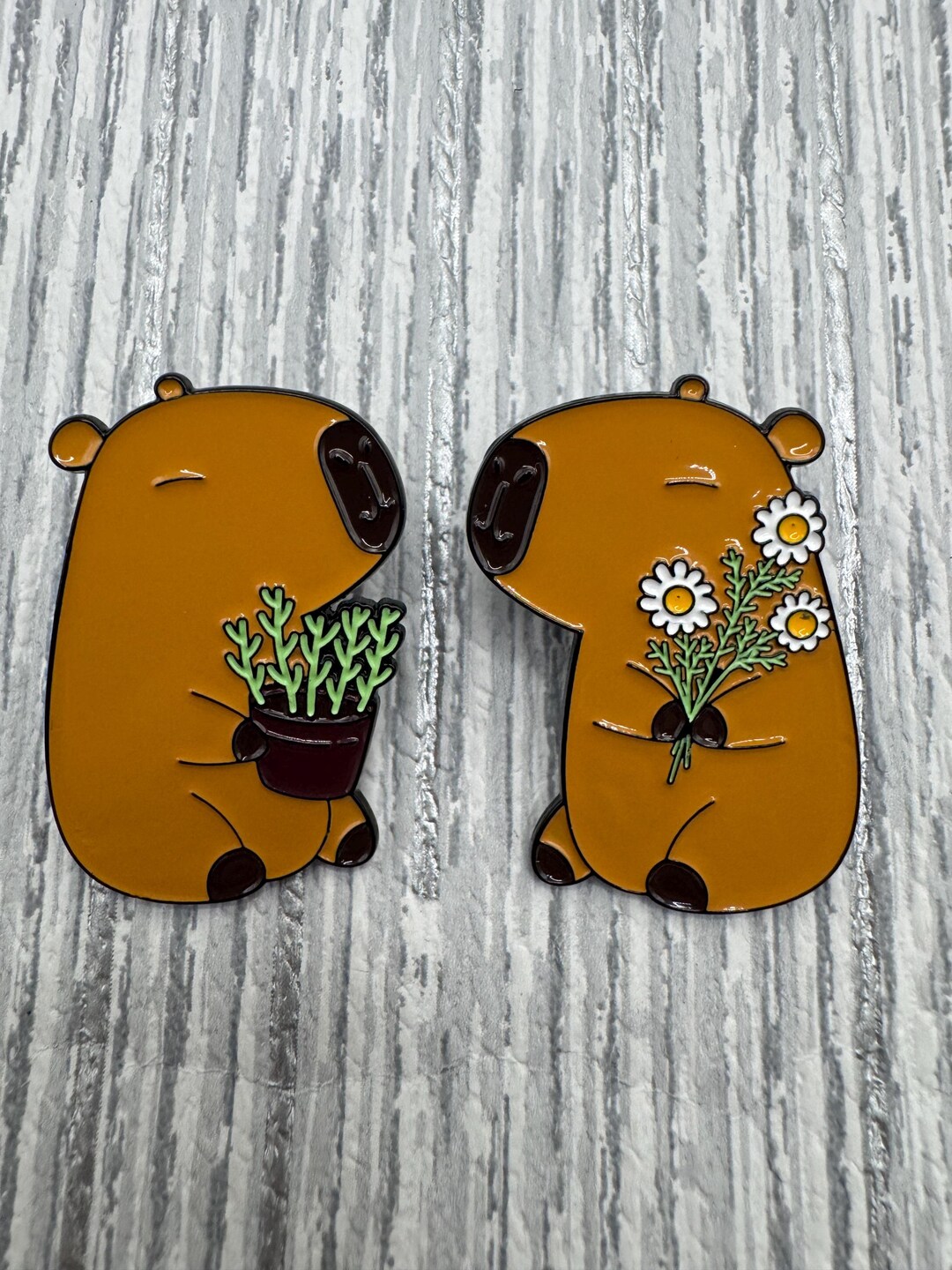 Kawaii Capybara Enamel Pin: Botanic Animal Accessory - Etsy