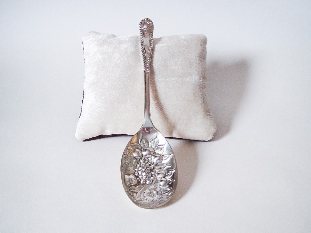 Vintage Silver Plate Serving Spoon, Embossed Bowl, Fruit and Flowers ...