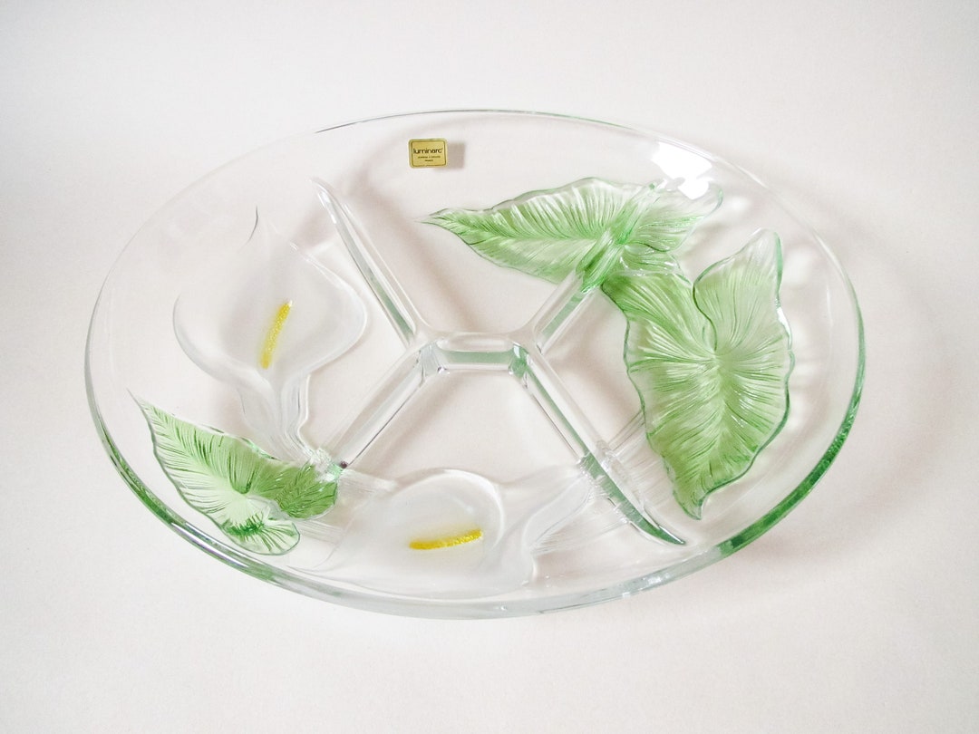 Vintage Serving Dish / Platter, Luminarc Glass, Arum Lily Pattern, Cala ...