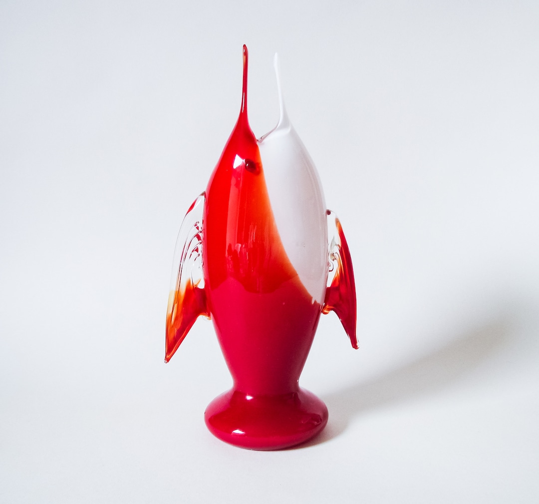Maltese Art Glass Fish, Red and White Glass, Handcrafted Studio Art ...