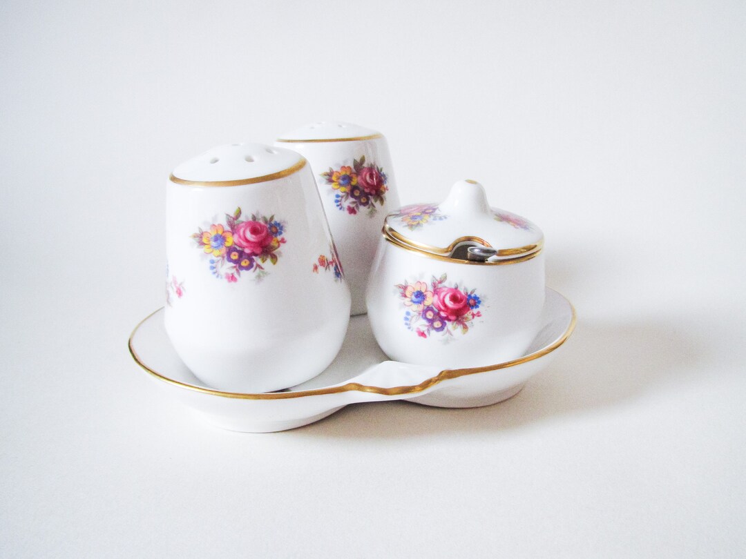 Vintage Cruet Set, Abbeydale China Chelsea Rose, Trefoil Stand ...