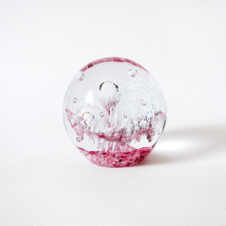 Vintage Paperweight, Pink Speckled Base, White Fountain, Air Bubbles ...