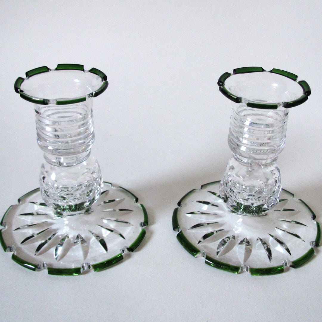 Vintage Tudor Crystal Candlesticks, Set of 2, Clear and Green Crystal ...