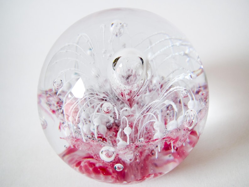Vintage Paperweight, Pink Speckled Base, White Fountain, Air Bubbles ...
