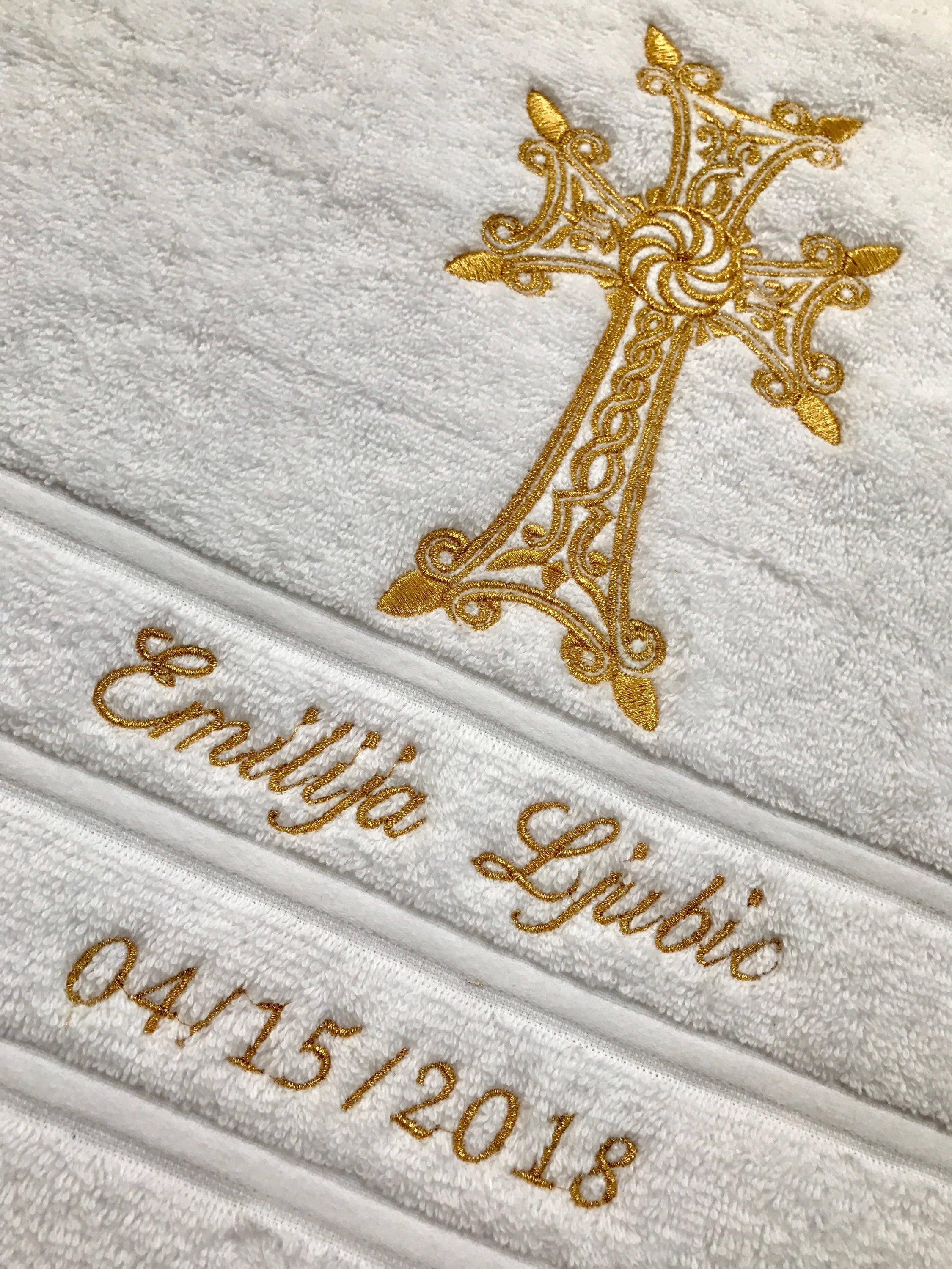 ORGANIC Custom Embroidered, Fancy Christening / Baptism White Terry ...