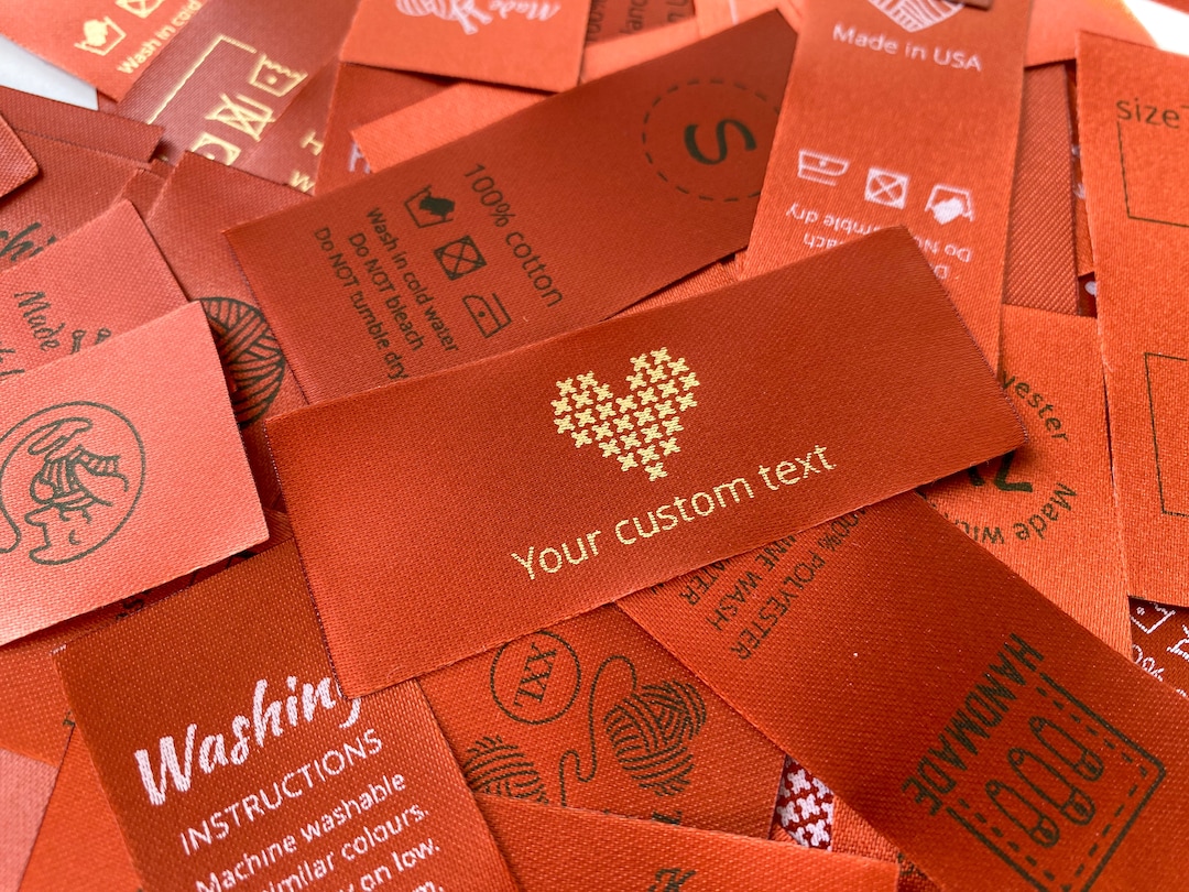 Custom Color Satin Woven Clothing Labels: Gold, White, Red Inks - Etsy
