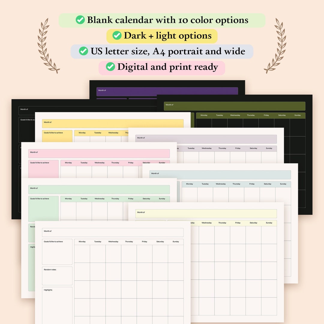 Monthly Planner, Digital Planner Template, Simple Calendar, Printable ...