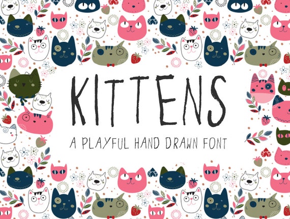 Font kittens Hand Drawn Font Handwritten Font | Etsy