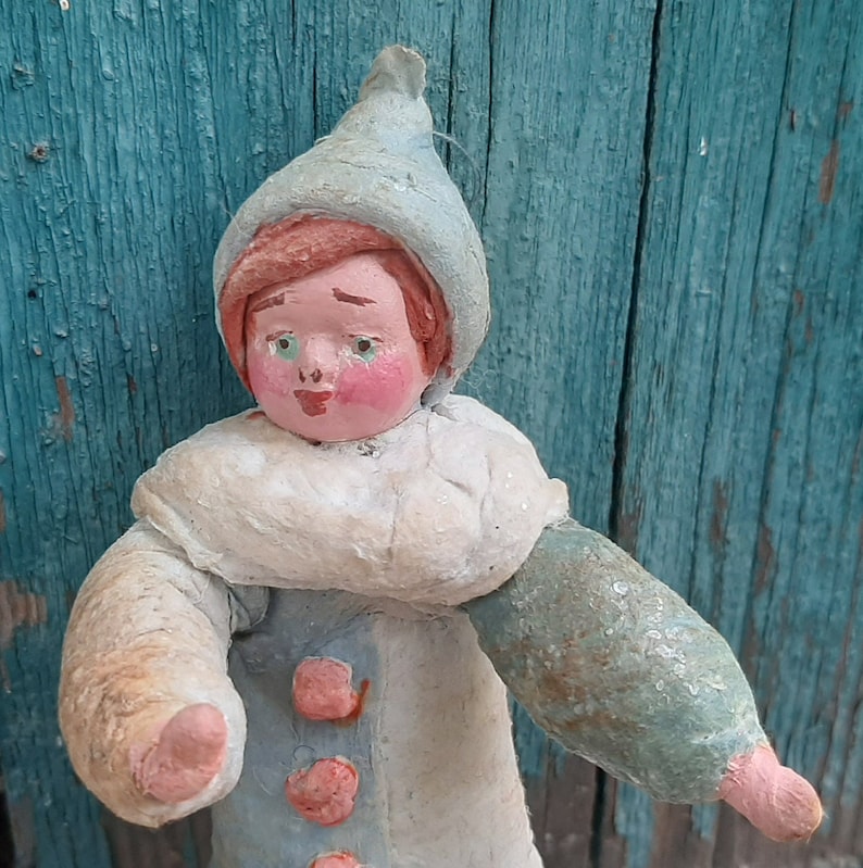 Antique Vintage Soviet Era Ussr Russian Feather Tree Christmas Ornament Spun Cotton Clown Etsy