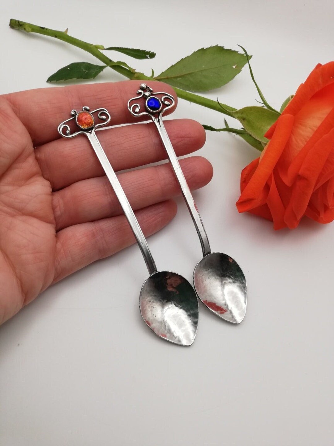 C1900 Pair of Antique Arts and Crafts Coffee Spoons in Sterling Silver With Enamel - Etsy