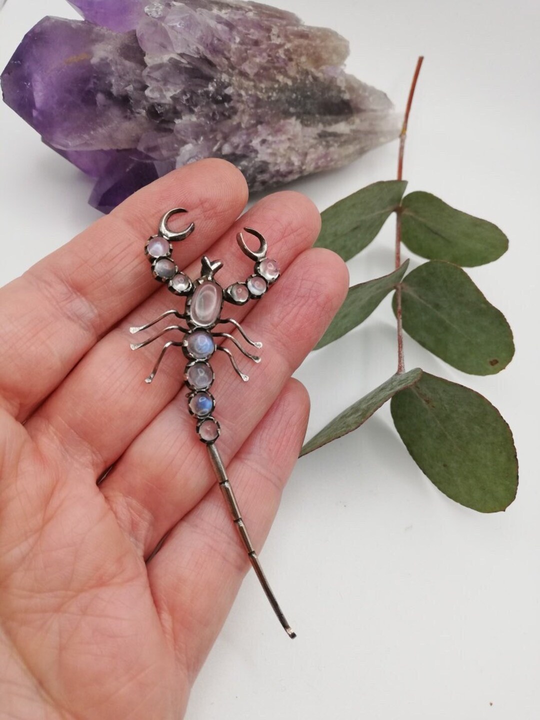 1800s Antique Victorian Silver and Blue Ceylon Moonstones Scorpion ...