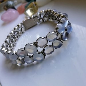 Antique Moonstones Bracelet in Graduated Double Row Design in Silver ...