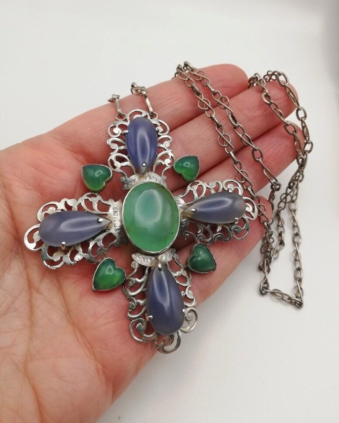 Amy Sandheim C1930 Arts and Crafts Wonderful Chalcedonies Pendant ...