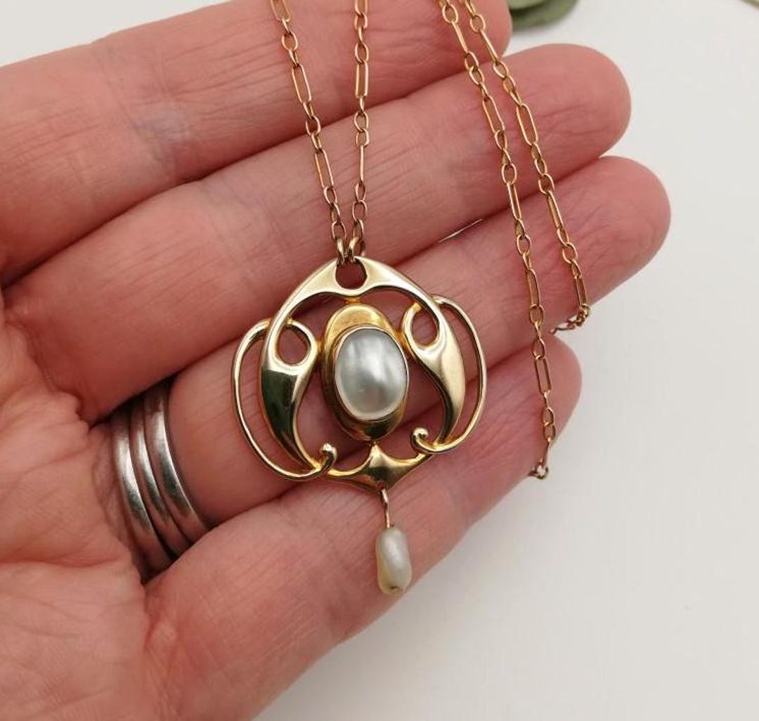 Henry Mathews 1906 Antique Edwardian Art Nouveau 9ct Gold and Pearl ...